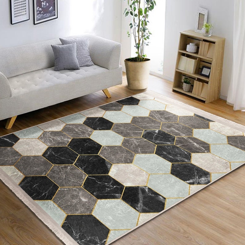Honeycomb Pattern Rug, Decorative Minimalist Home Design Washable Rug ...