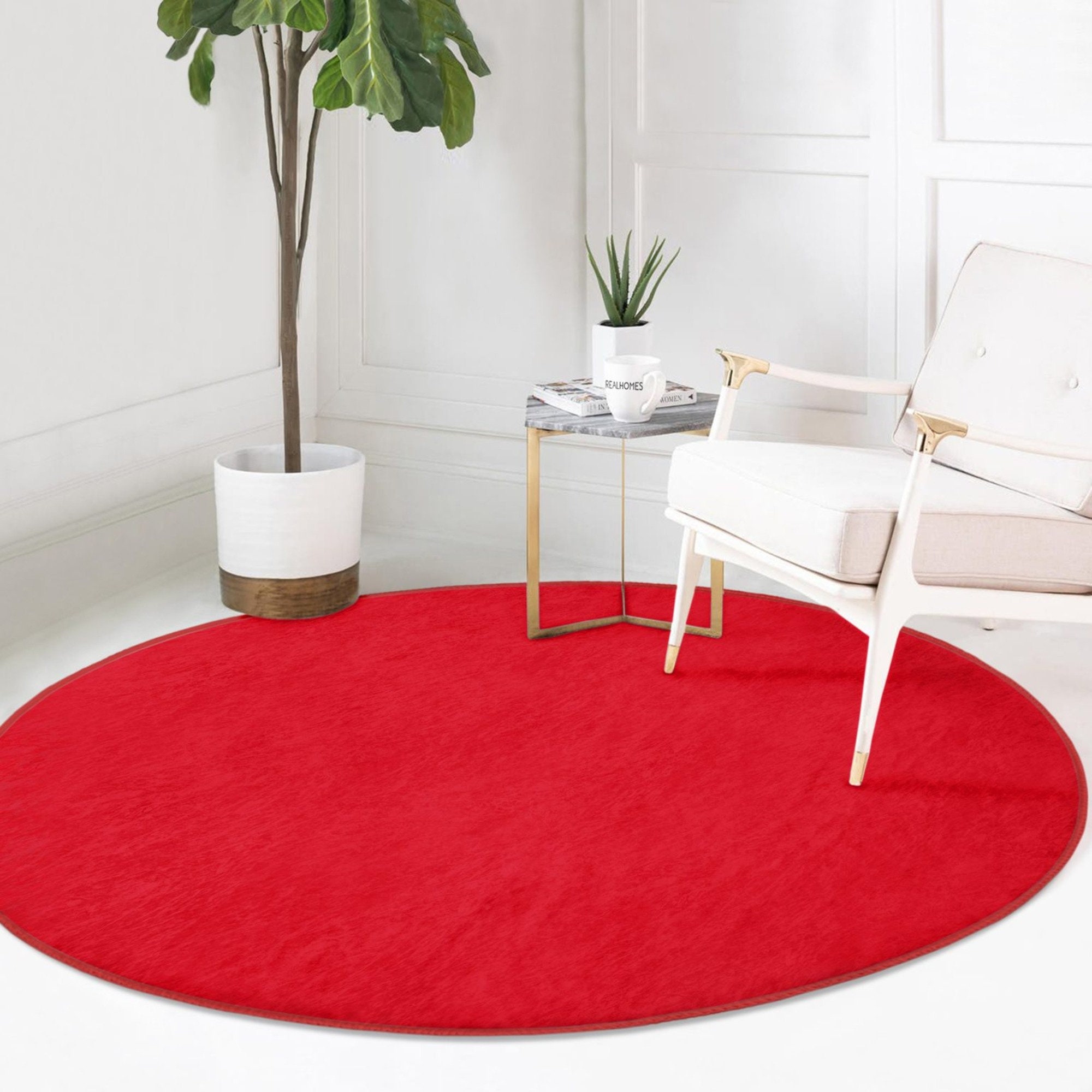 Red Round Area Rug: Non-slip Velvet Circle Carpet - Etsy