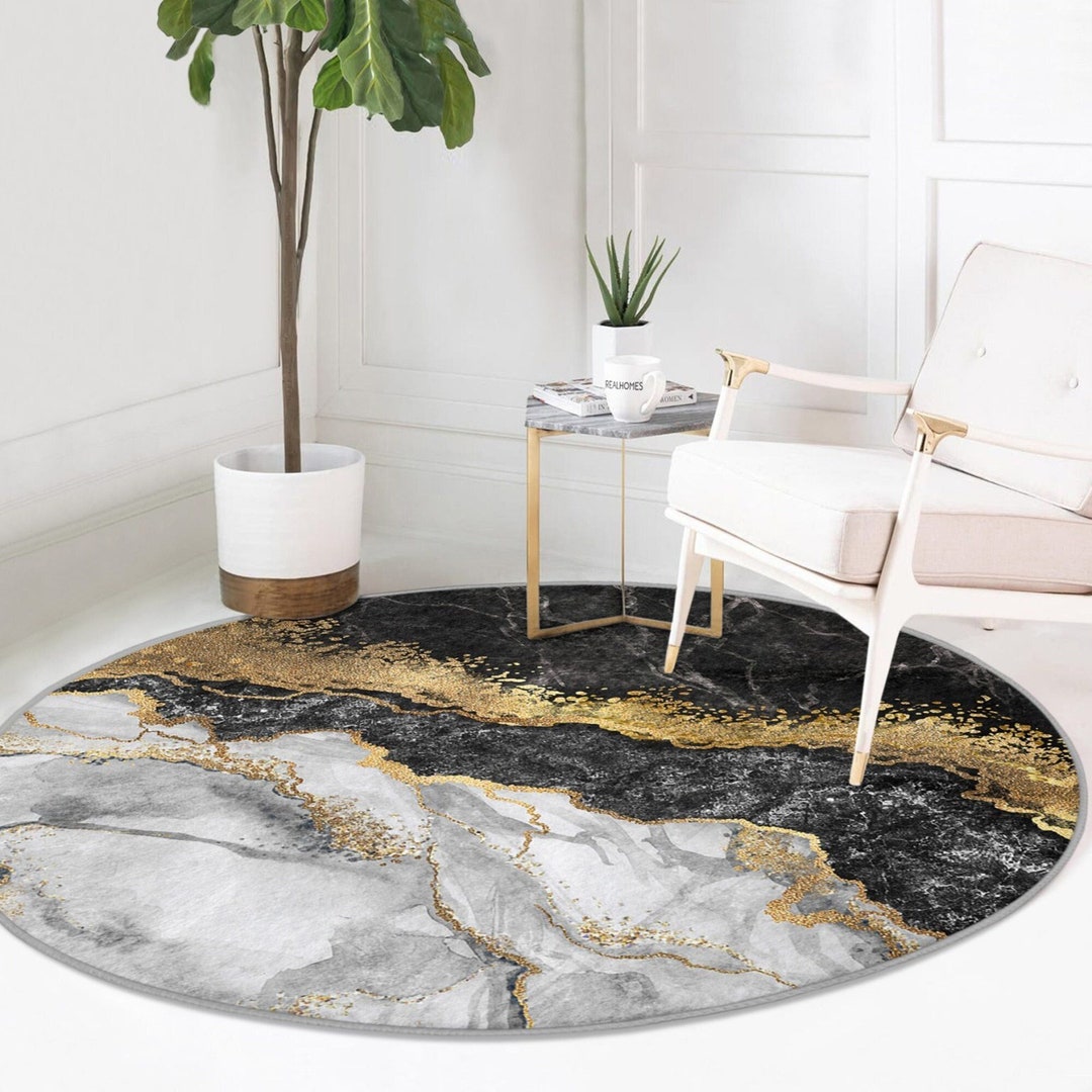Luxury Marble Patterned Living Room Round Rug, Marble Design Decorative ...