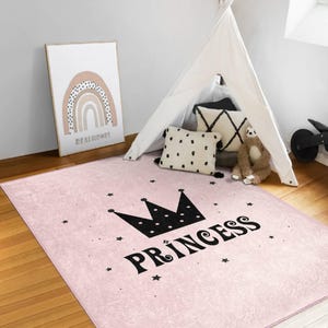 Pink Princess Girls Rug, Girls Bedroom Decoration Washable Anti Slip ...