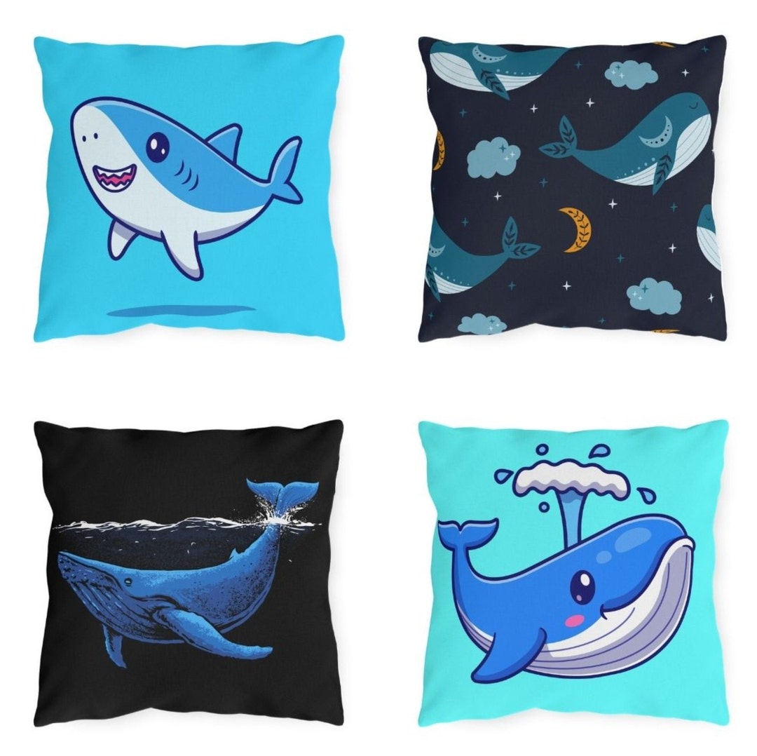 Blue Shark Kids Pillow, Whale Pattern Baby Room Pillow Case, Newborn ...