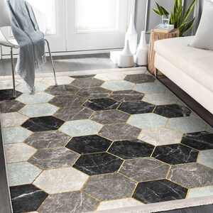 Honeycomb Pattern Rug, Decorative Minimalist Home Design Washable Rug ...