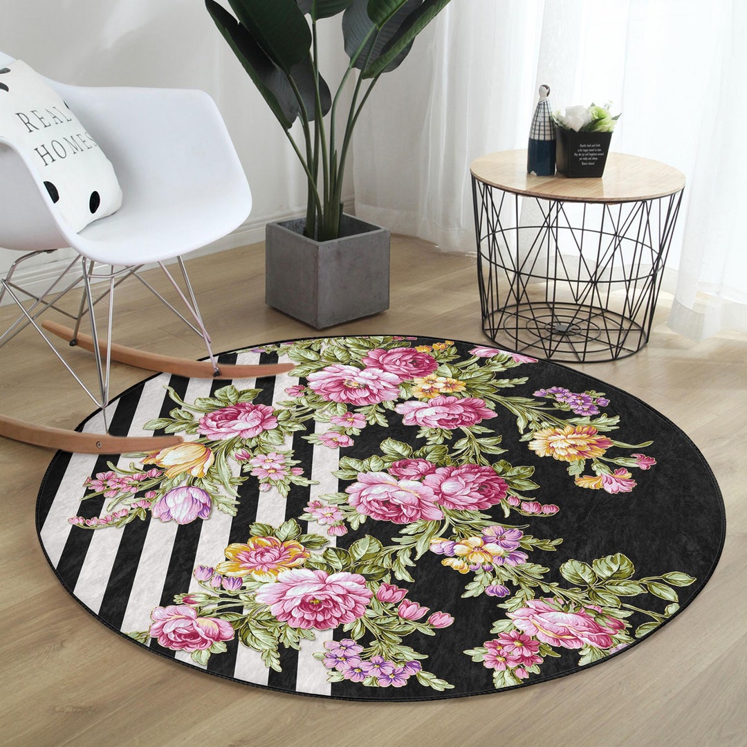 Rose Ivy Round Rug, Rose Pattern Living Room Decorative Washable Rug ...
