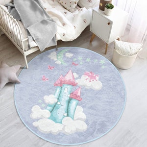 Princess Castle Round Rug, Castle Printed Girls Room Decorative Circle ...