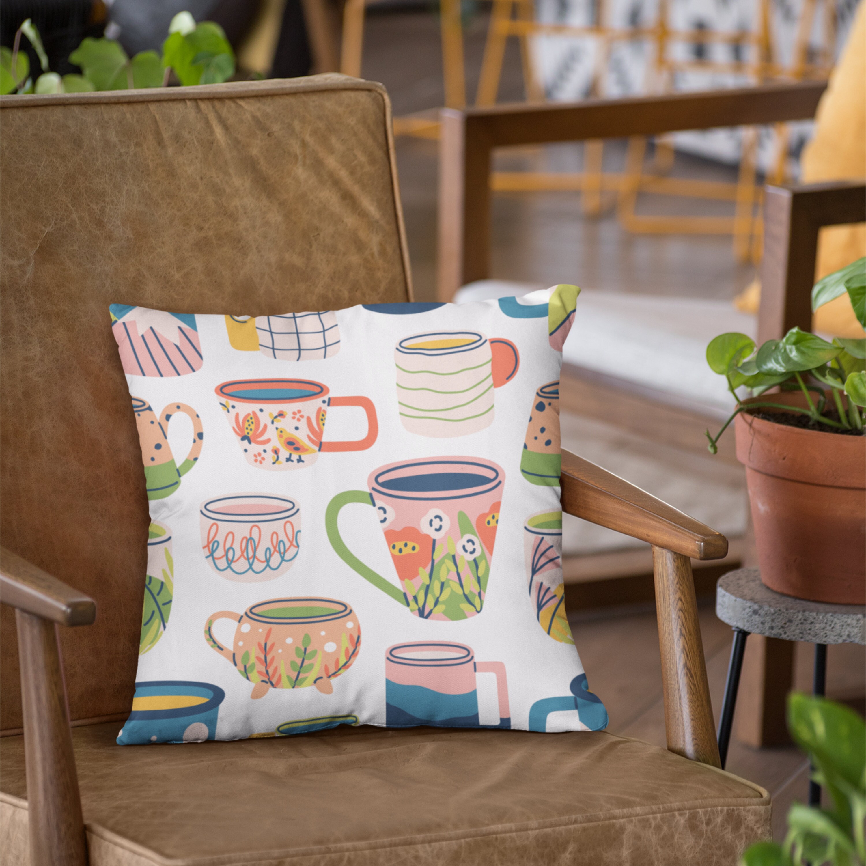 Coffee Mugs Cushion Cover Mugs Pattern Coffee Lover Home - Etsy