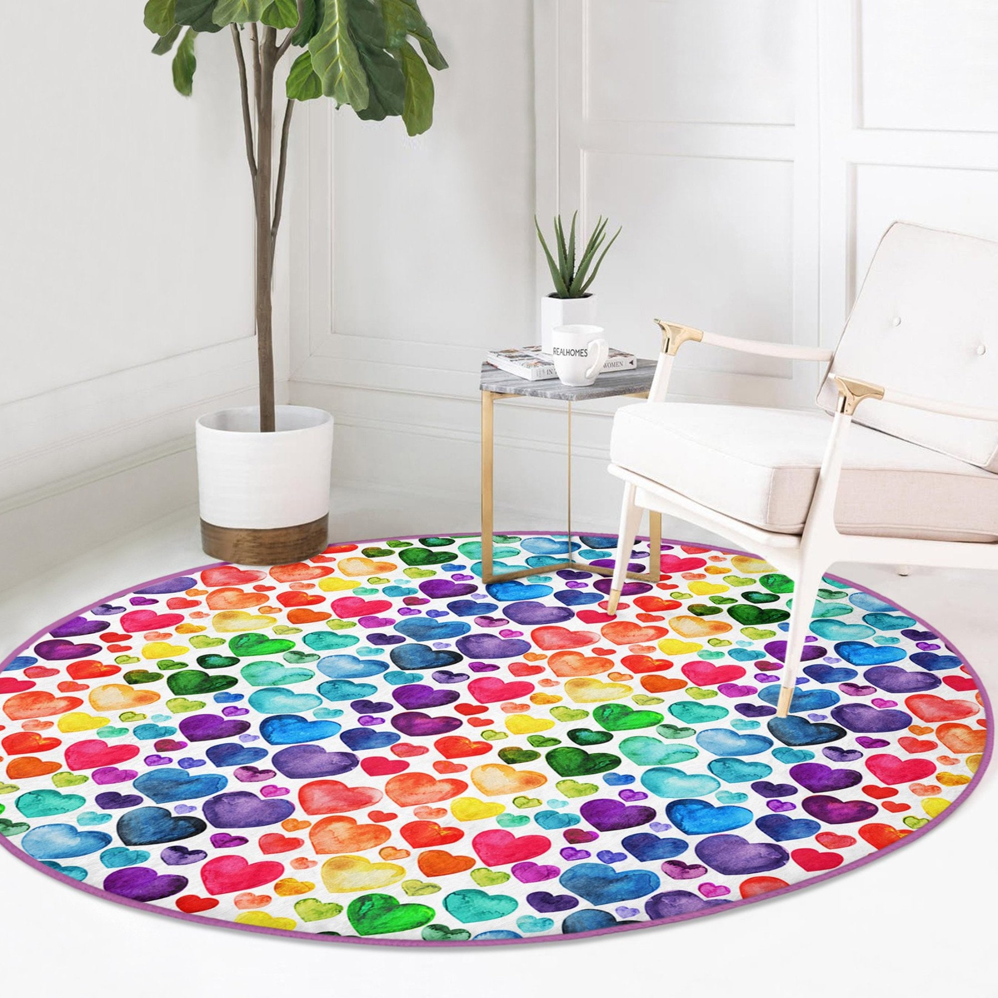 Rainbow Colors Love Round Rug, Rainbow Love Patterned Area Rug ...