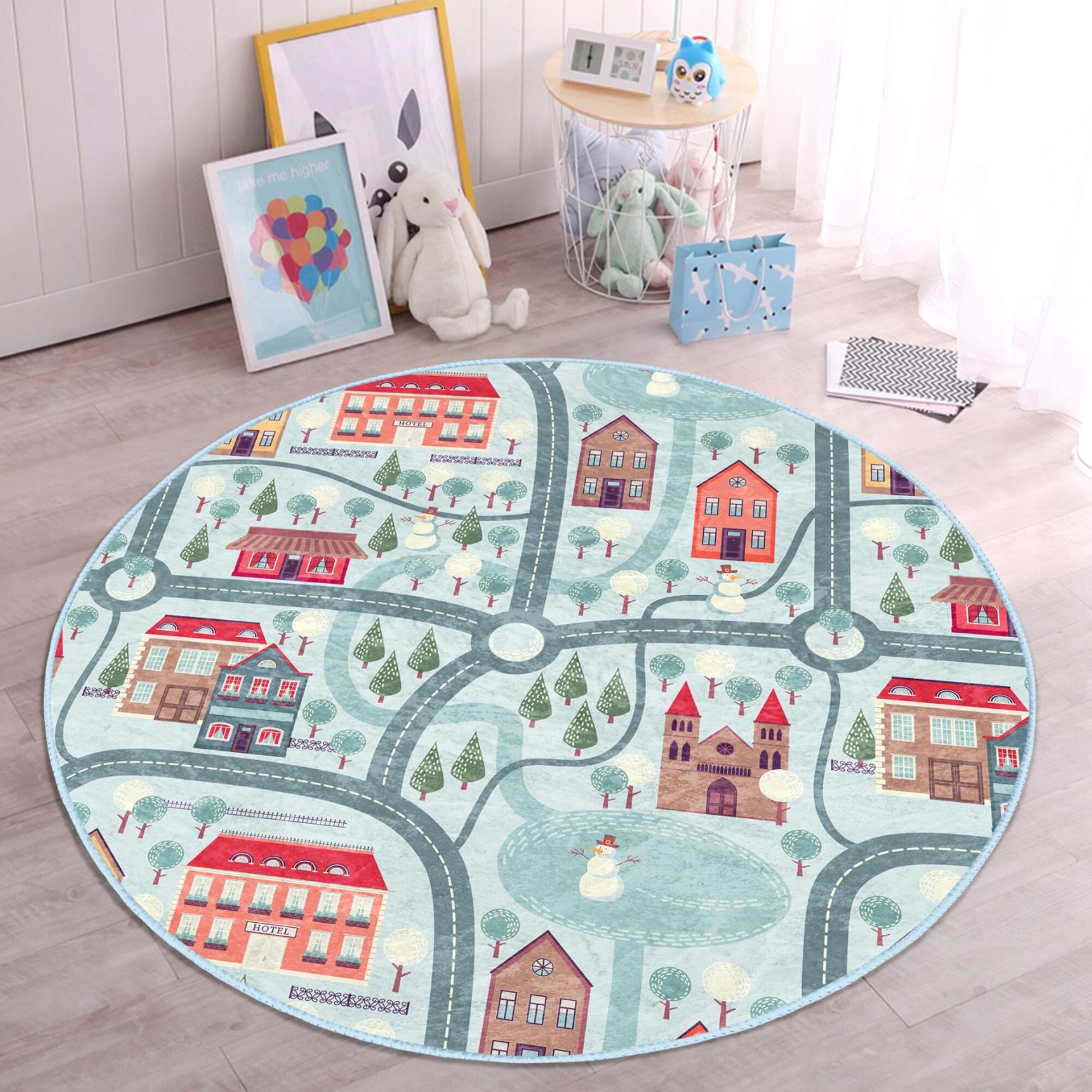 City Map Kids Room Rug, Nursery Room Carpet , Baby Room Circle Area Rug ...