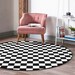 Checkered Round Rug, Black and White Checkered Circle Rug, Living Room ...