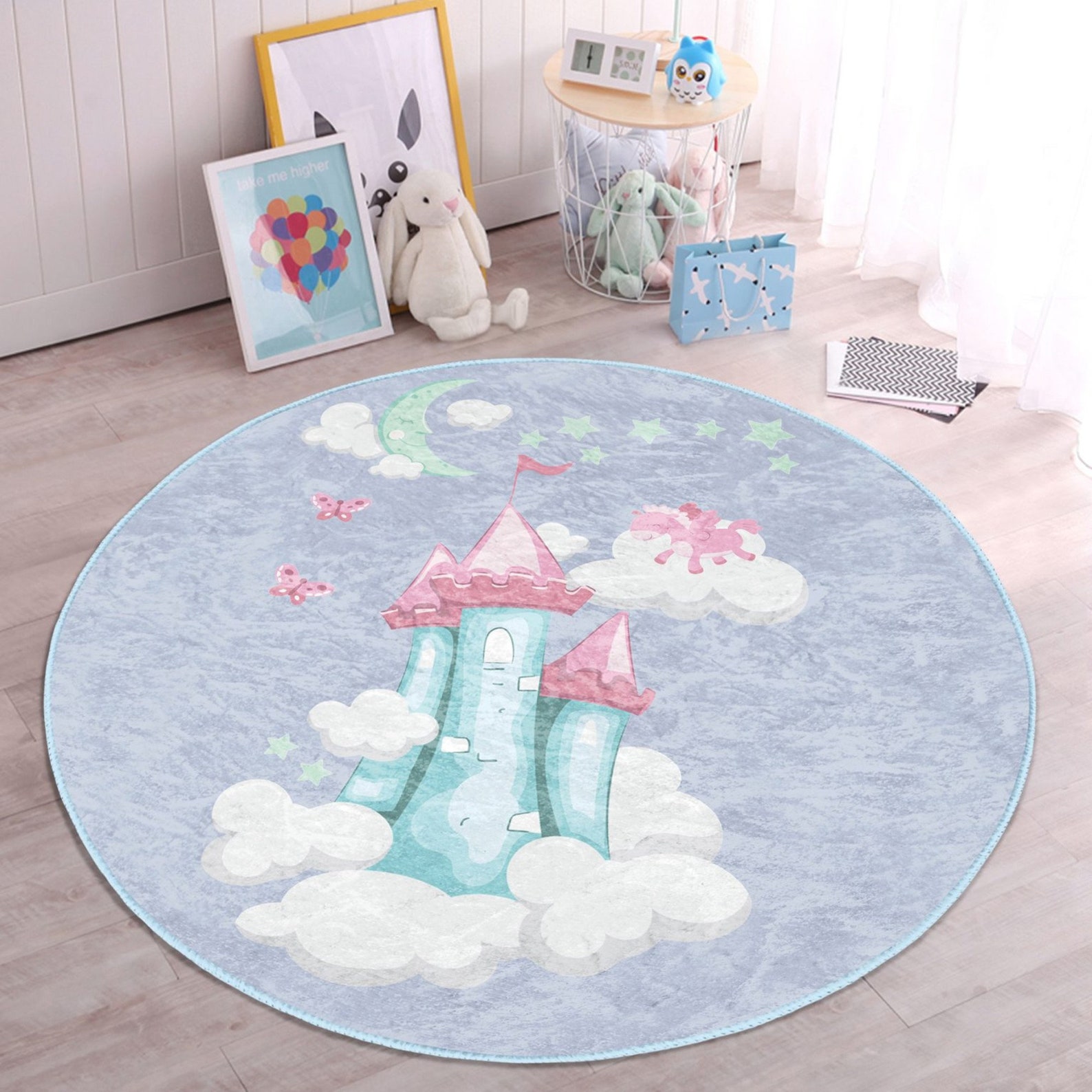 Princess Castle Round Rug, Castle Printed Girls Room Decorative Circle ...