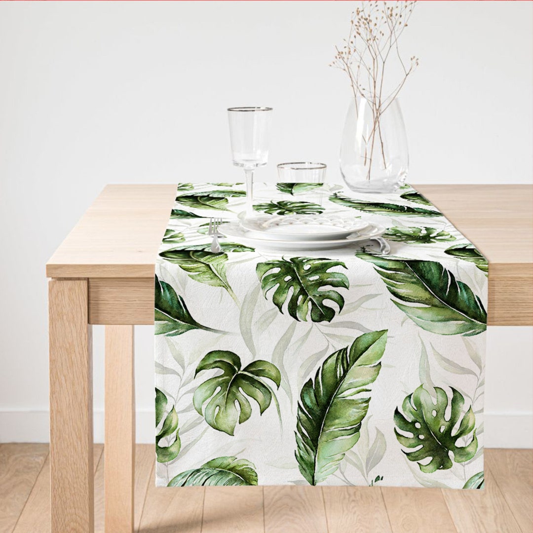 Green Floral Table Runner, Floral Pattern Decorative Home Decor Table ...