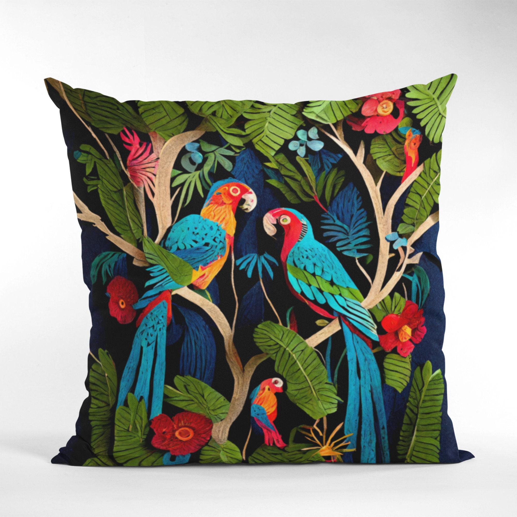 Jungle Parrots Cushion Covers, Parrot Pattern Art Design for Home ...