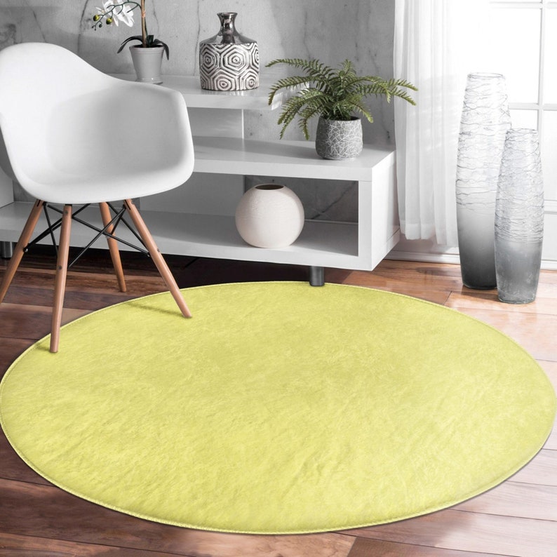 Yellow Round Rug, Yellow Area Rug, Yellow Decorative Living Room Rug ...