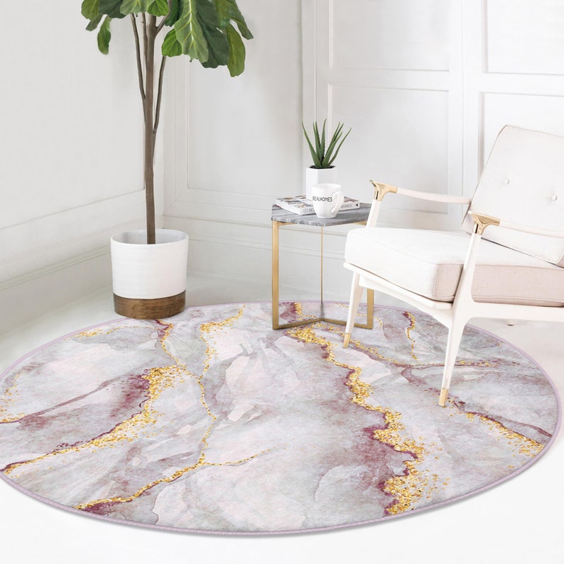 Marble Patterned Round Area Rug: Non-slip Velvet Floor Carpet - Etsy