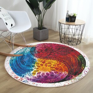 Colorful Round Rug, Living Room Area Rug, Bedroom Decorative Circle ...