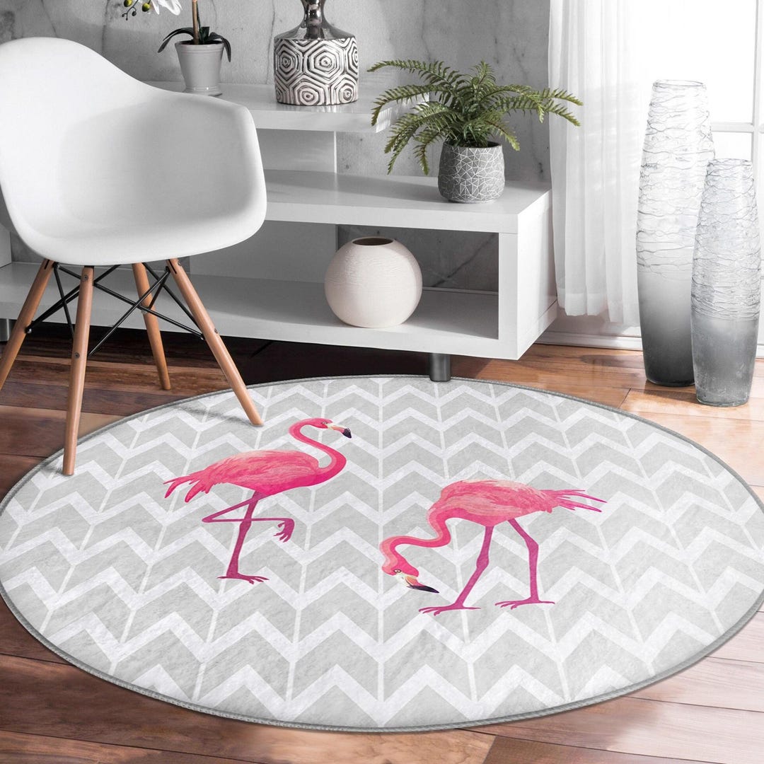 Flamingo Round Rug, Flamingo Summer Decoration Circle Carpet, Kids Room ...