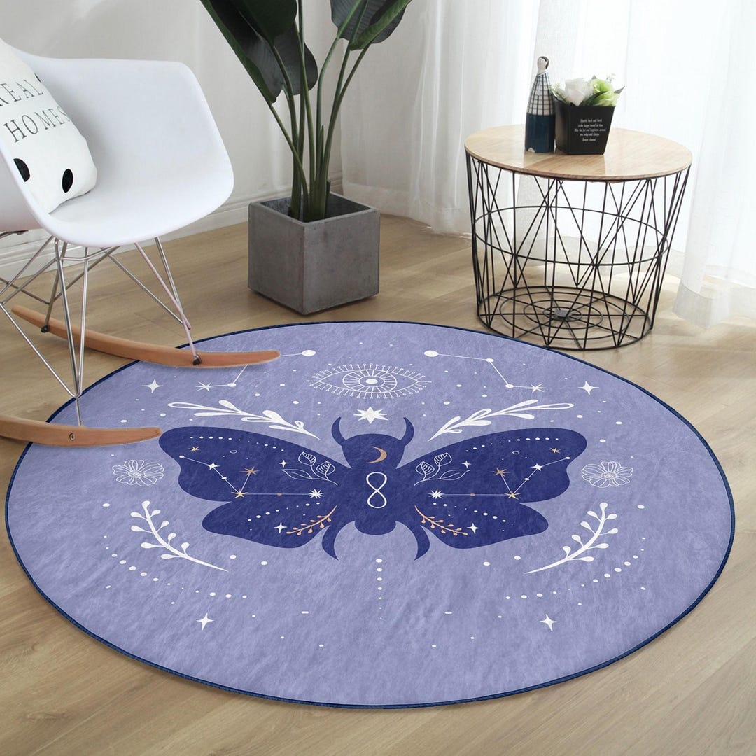 Butterfly Round Rug, Butterfly Area Rug, Decorative Butterfly Patterned ...