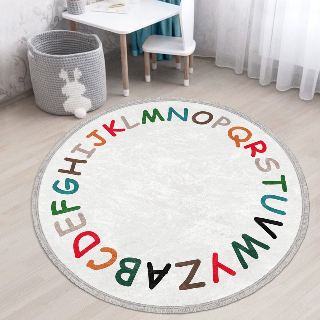 Alphabet Design Round Rug for Kids Room, Nursery Room Decorative Area ...