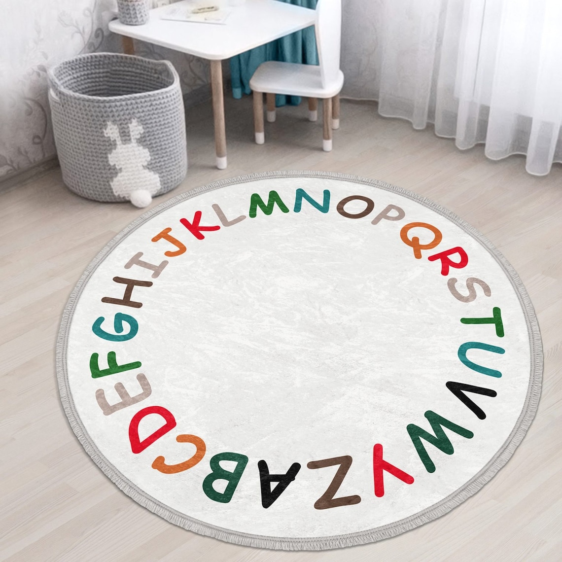 Alphabet Design Round Rug for Kids Room, Nursery Room Decorative Area ...