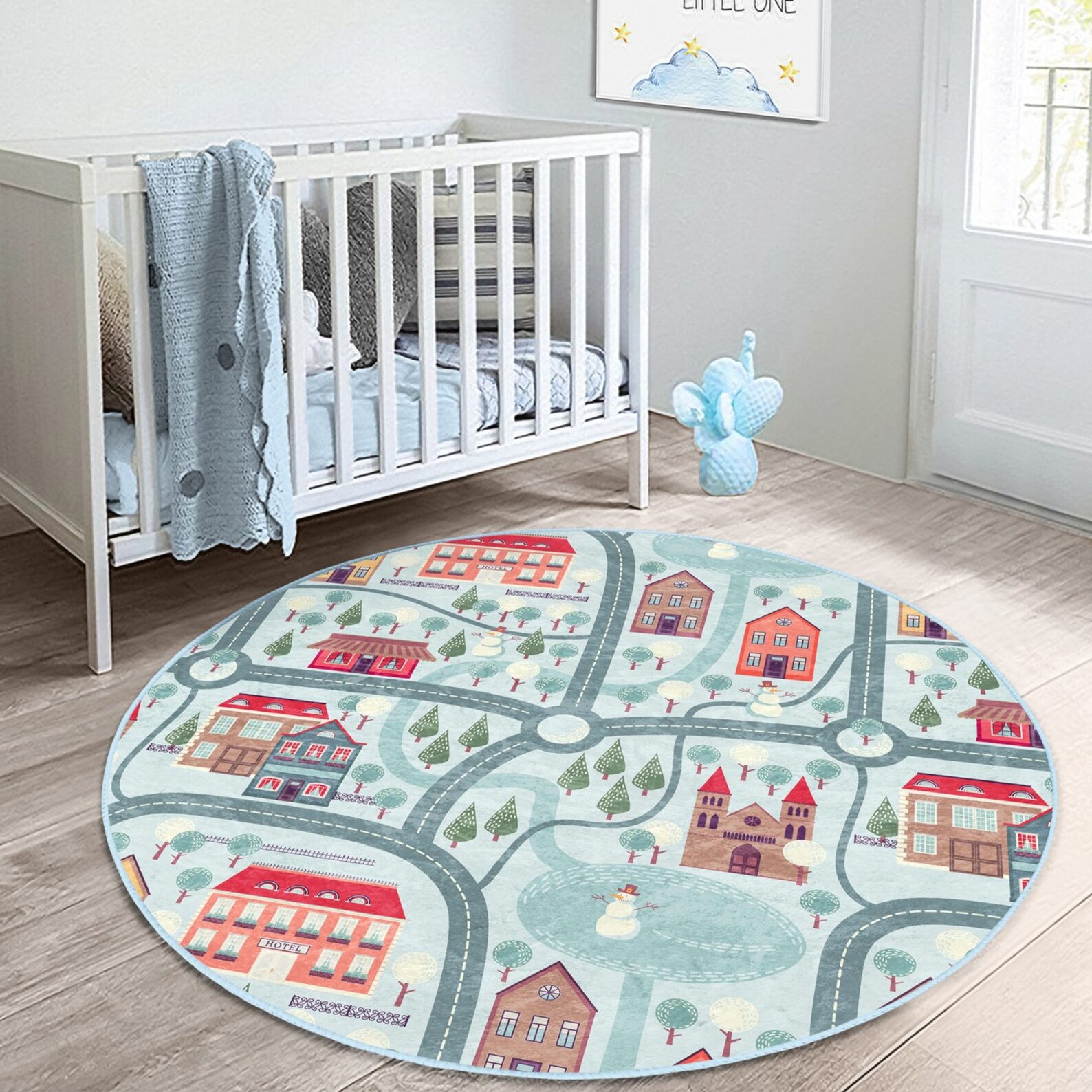 City Map Kids Room Rug, Nursery Room Carpet , Baby Room Circle Area Rug ...
