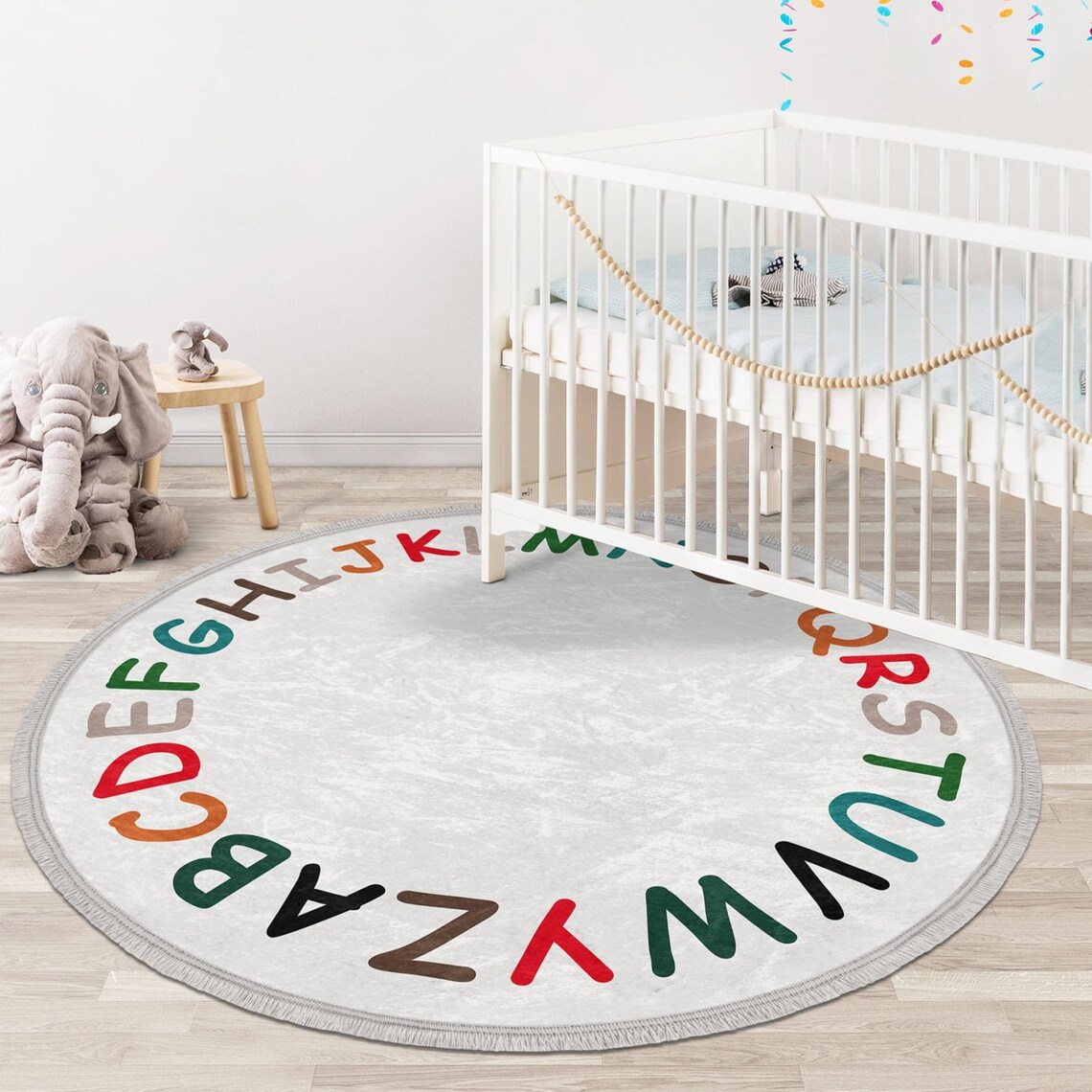 Alphabet Design Round Rug for Kids Room, Nursery Room Decorative Area ...