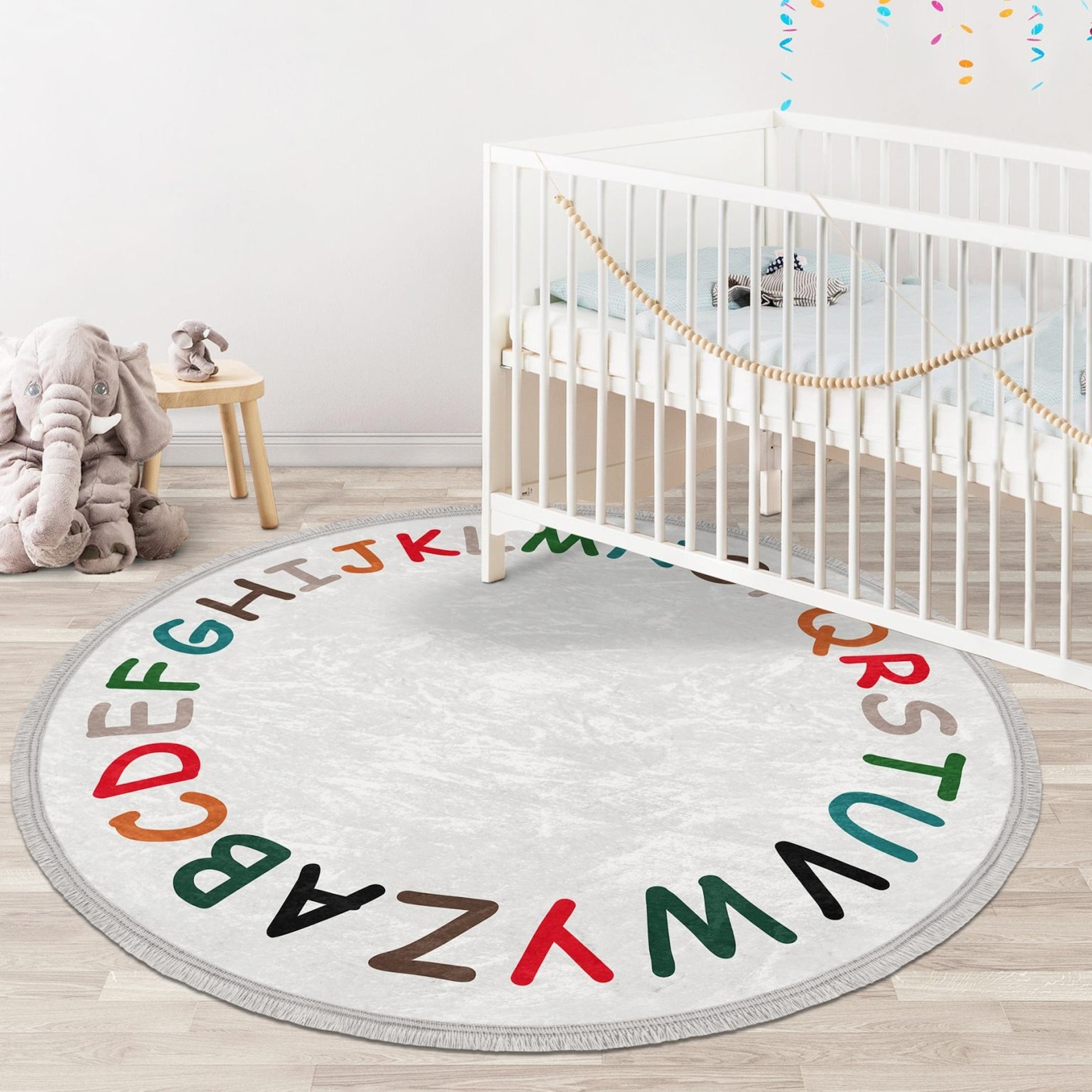 Alphabet Design Round Rug for Kids Room, Nursery Room Decorative Area ...