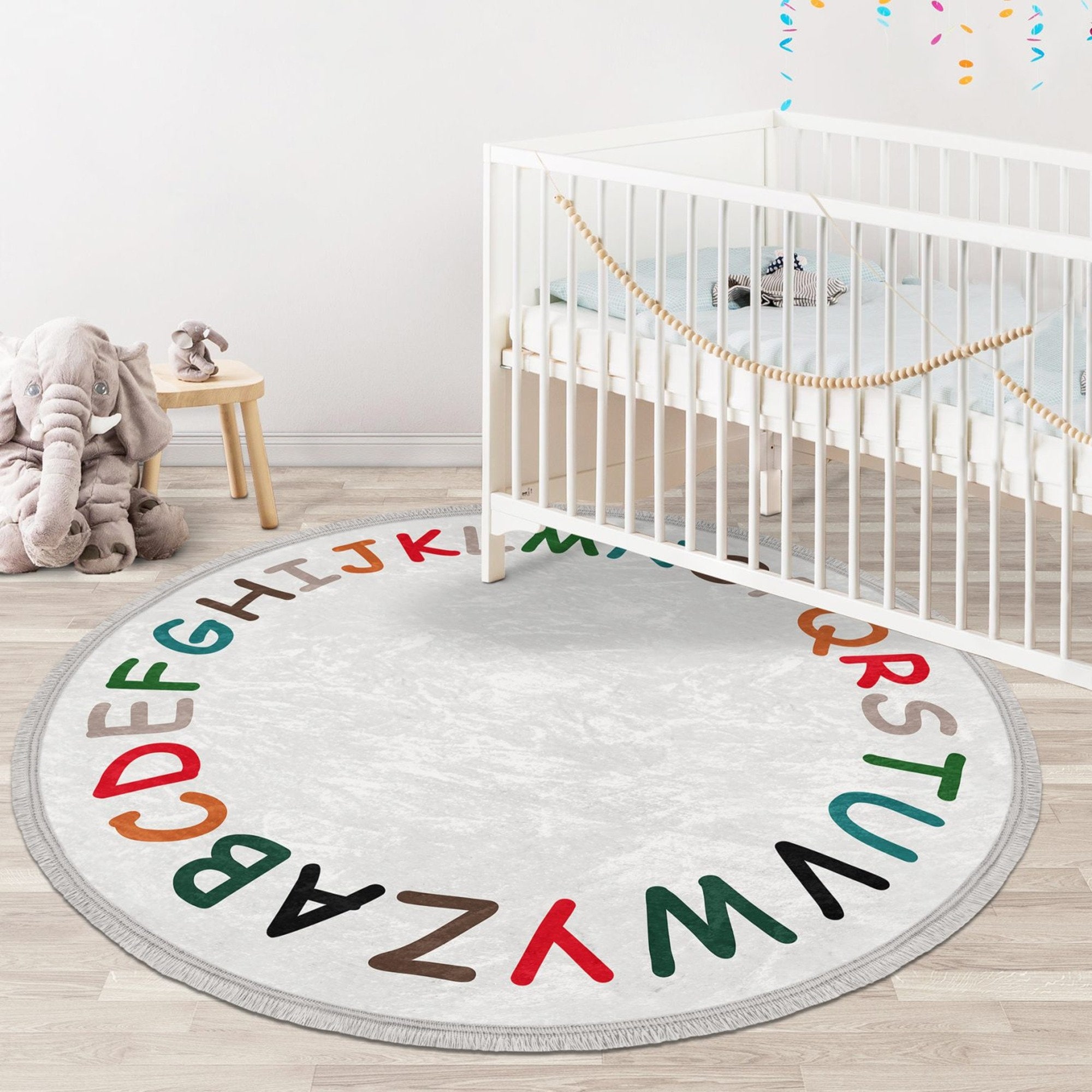Alphabet Design Round Rug for Kids Room, Nursery Room Decorative Area ...