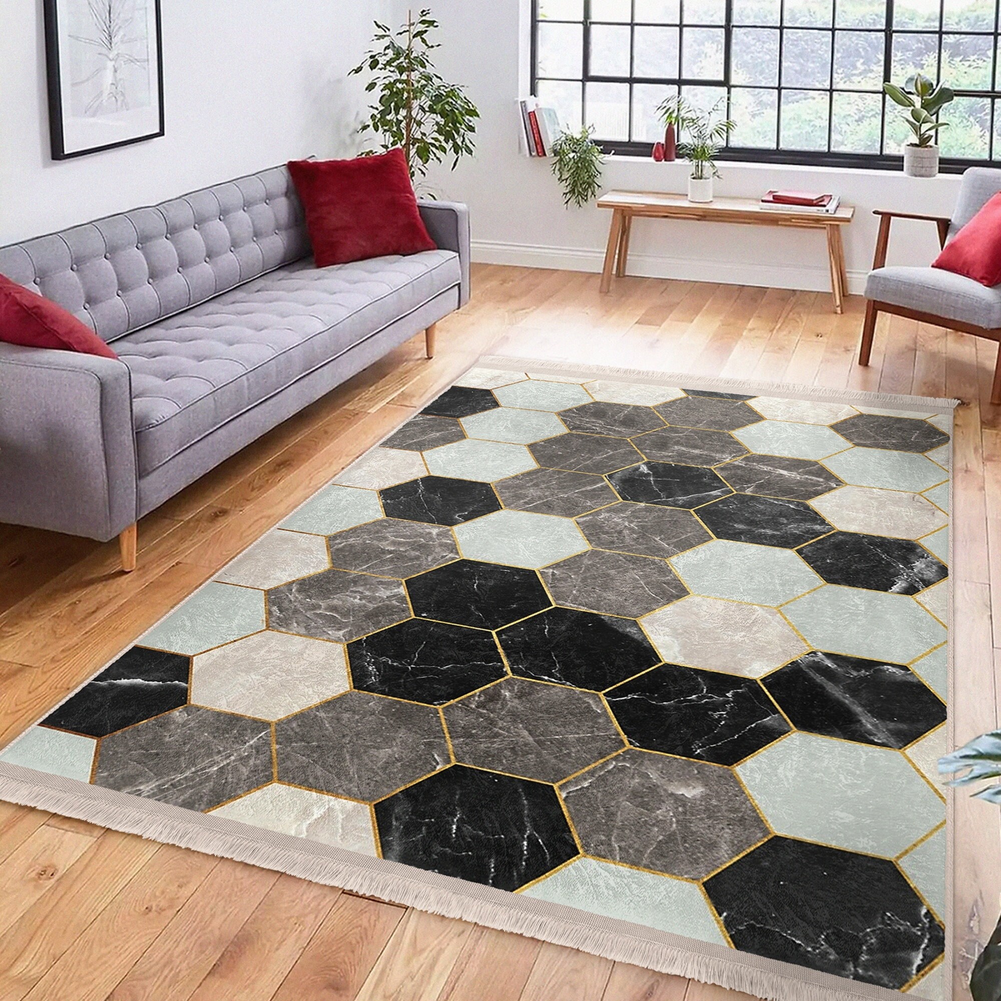 Honeycomb Pattern Rug, Decorative Minimalist Home Design Washable Rug ...
