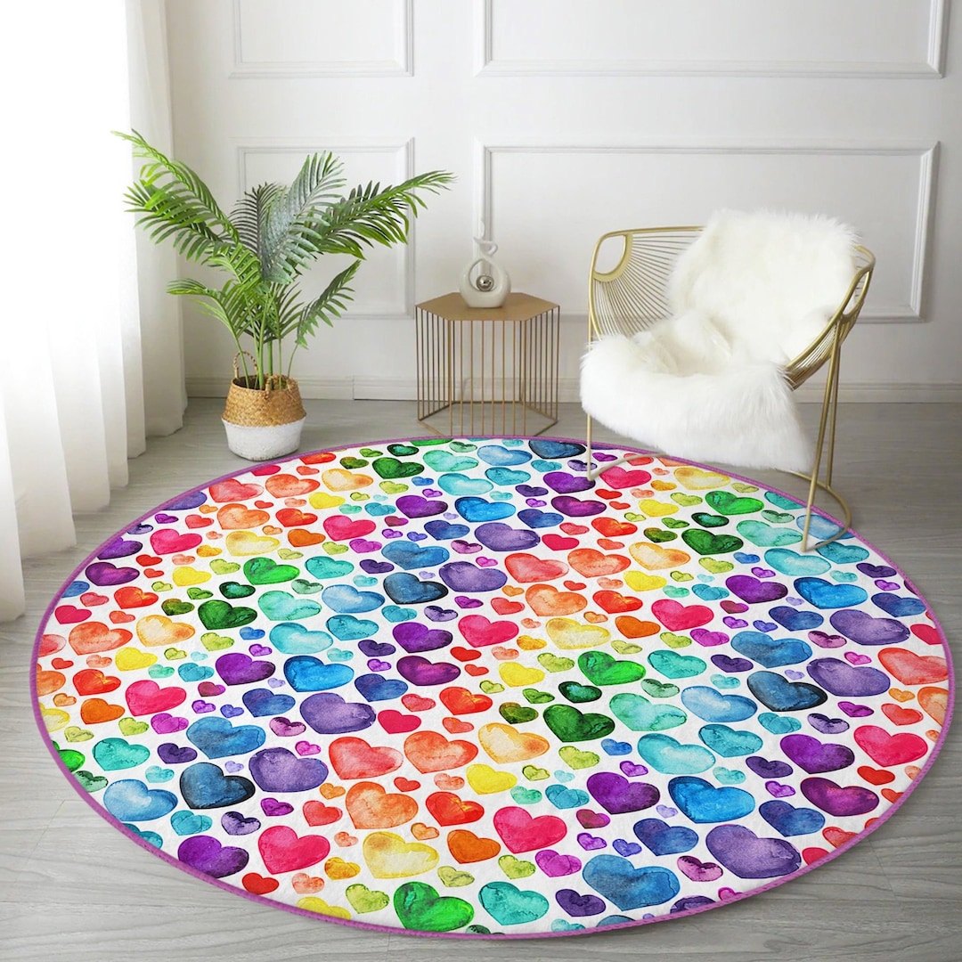 Rainbow Colors Love Round Rug, Rainbow Love Patterned Area Rug ...