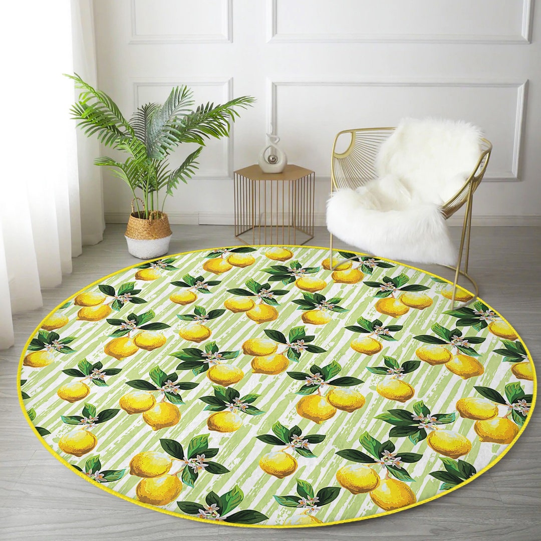 Lemon Summer Rug , Lemon Tree Printed Round Rug, Summer Home Decoration ...