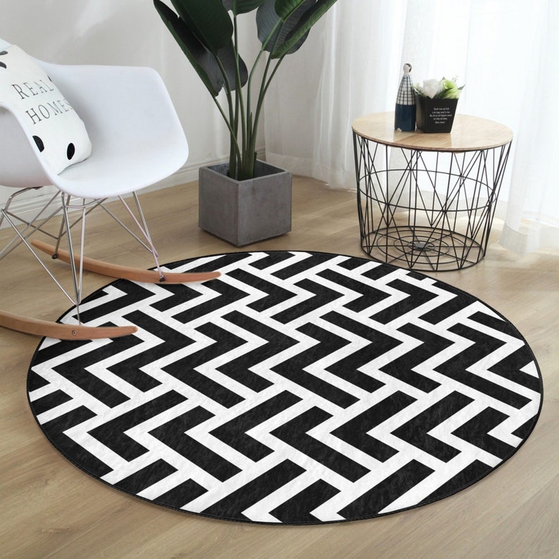 Black-white Area Rug, Office Space Circle Carpet, Decorative Living ...