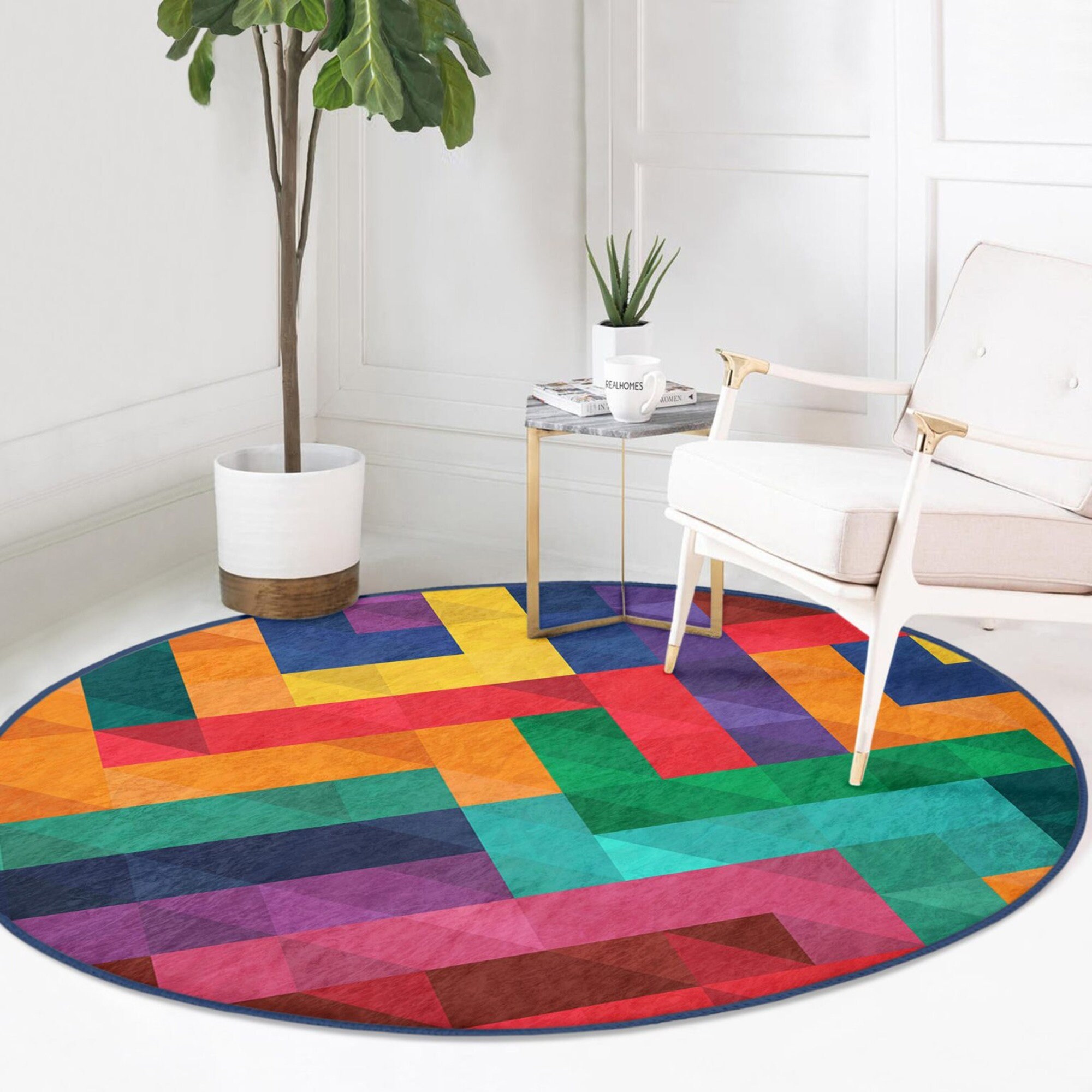 Rainbow Colors Patterned Decorative Round Rug, Home Decoration Colorful ...
