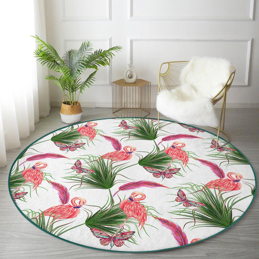 Flamingo Decor Washable Rug, Patio Design Decorative Anti Slip Carpet ...