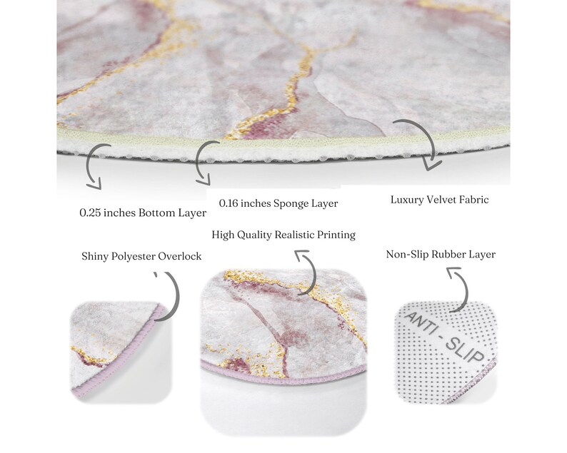 Marble Patterned Round Area Rug: Non-slip Velvet Floor Carpet - Etsy