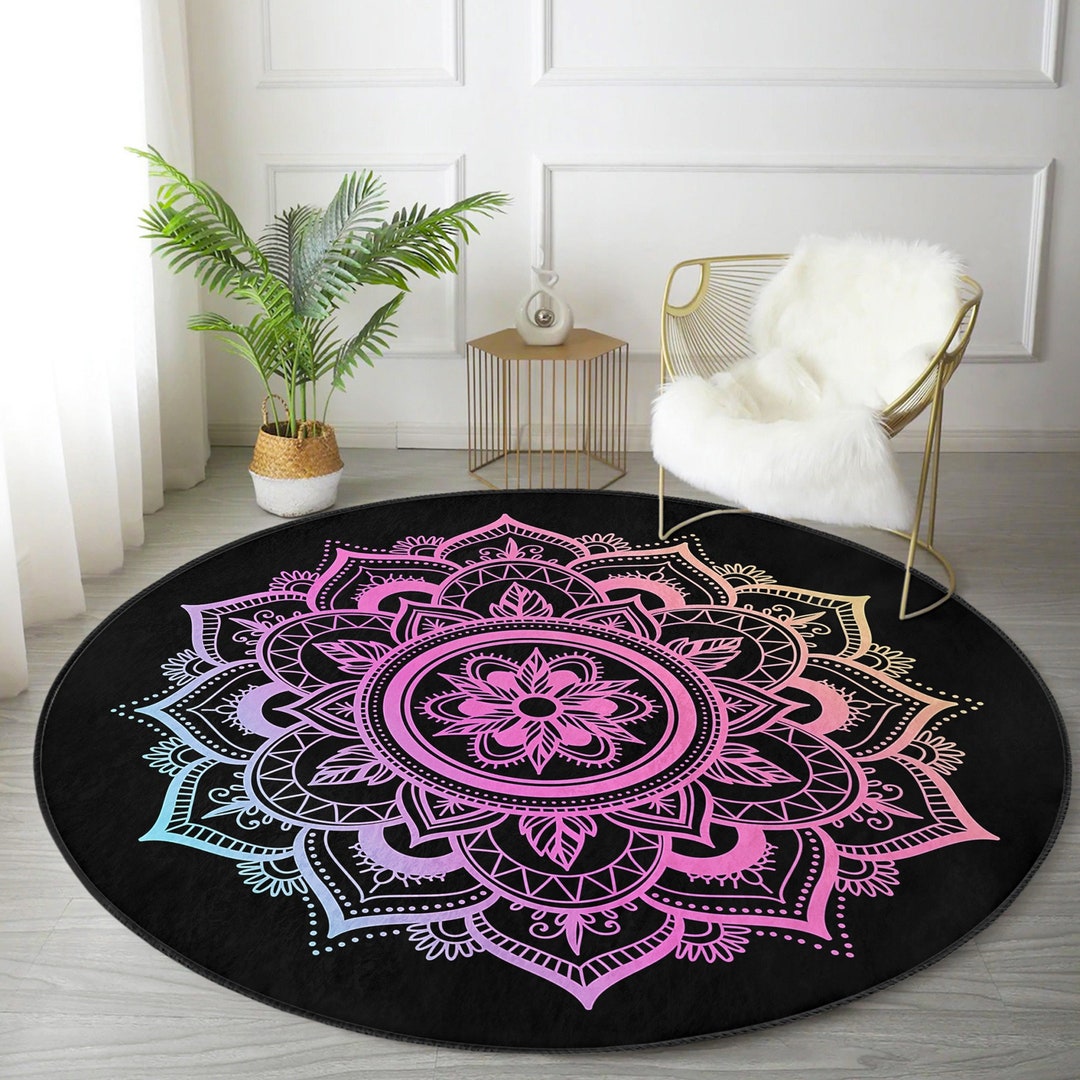 Mandala Round Rug, Meditative Area Rug, Meditation Room Floor Carpet ...