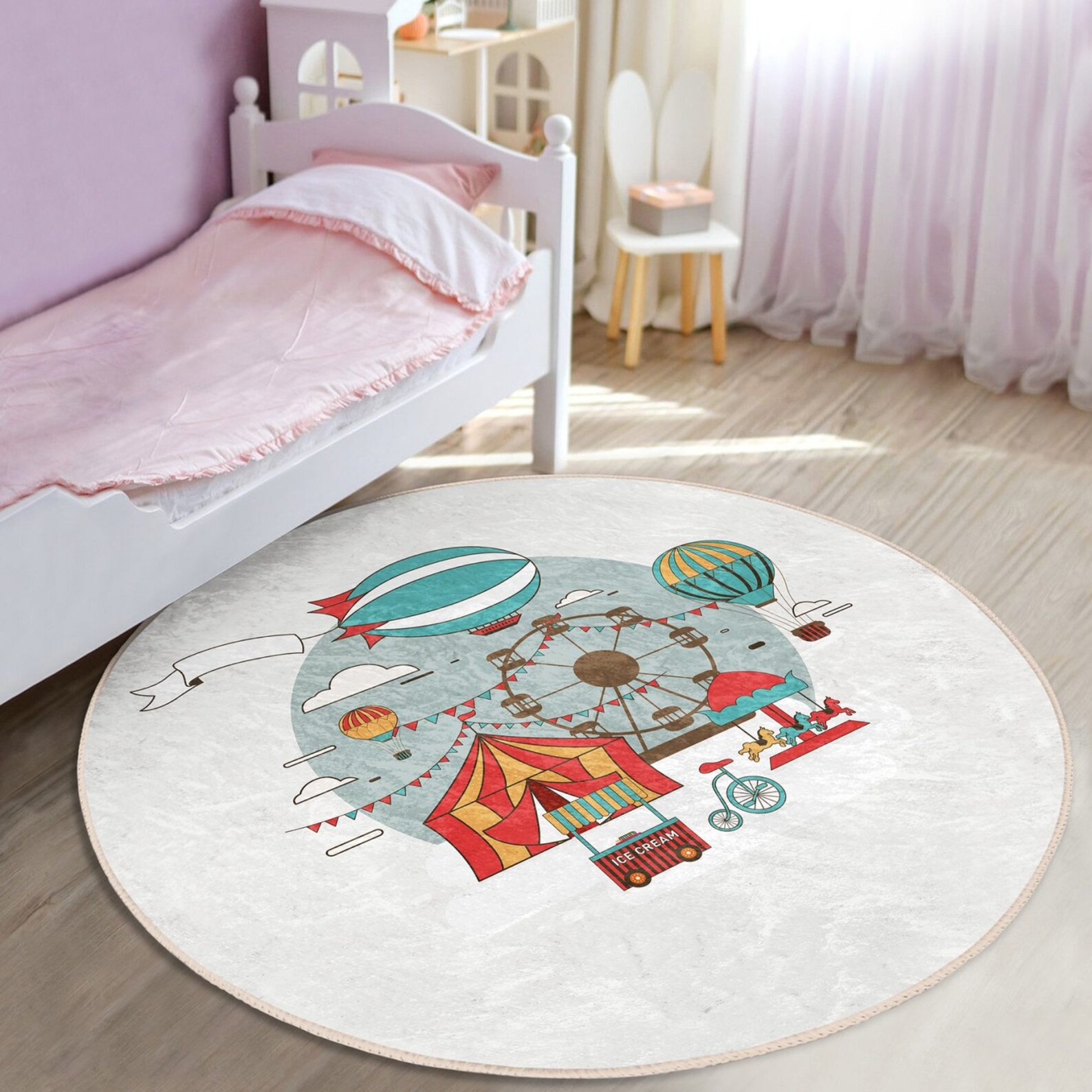 Circus Kids Rug, Circus Balloon Design Decorative Bedroom Area Rug ...
