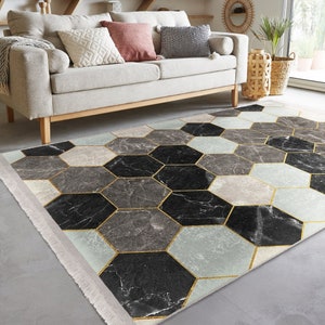 Honeycomb Pattern Rug, Decorative Minimalist Home Design Washable Rug ...