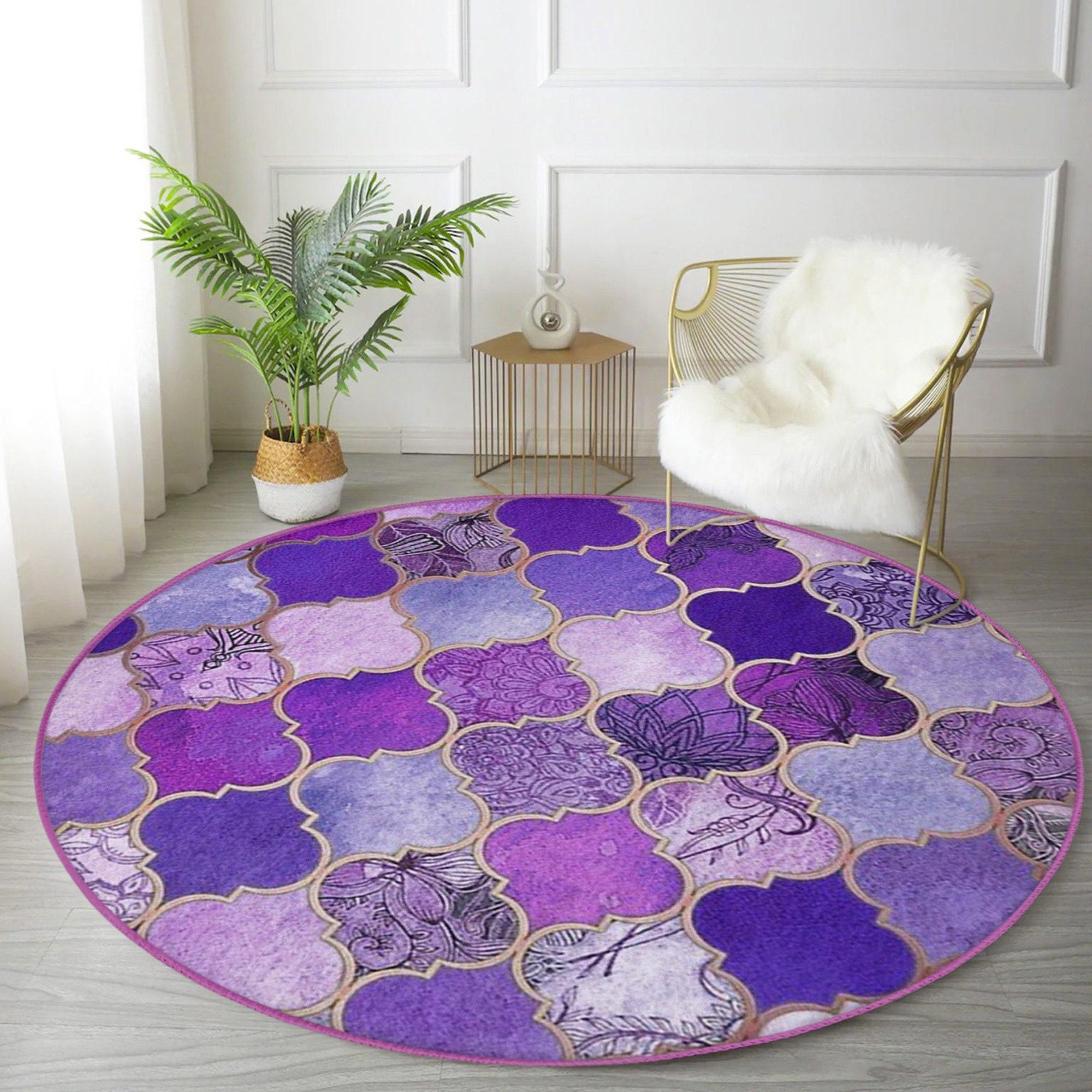 Purple Round Area Rug: Non-slip Velvet Decorative Carpet - Etsy
