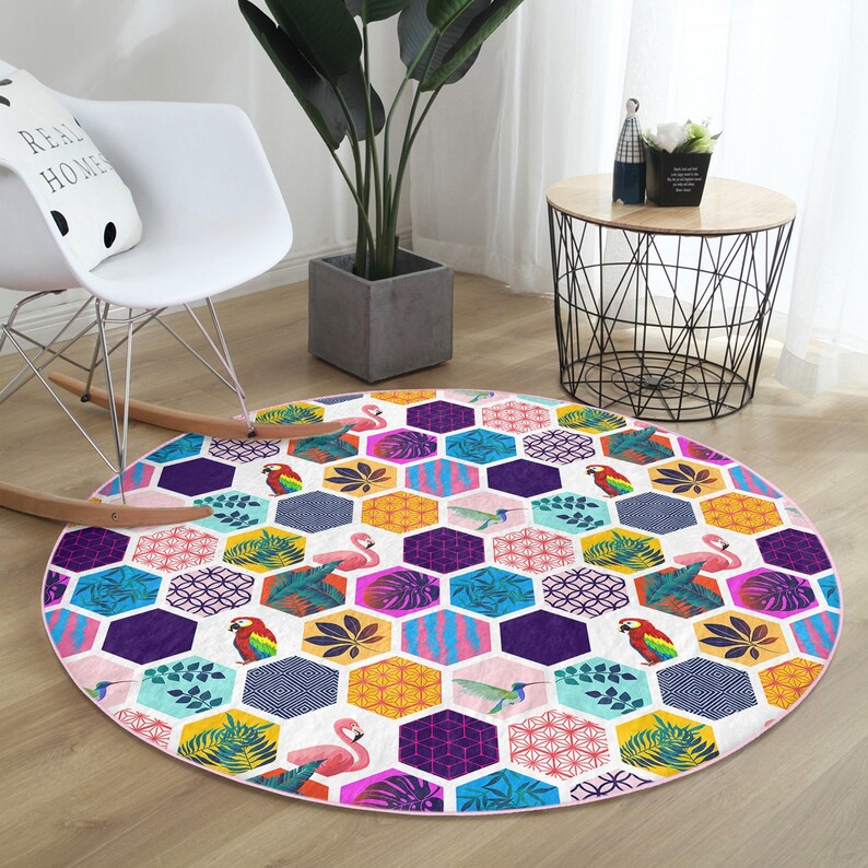 Colorful Round Rug Rainbow Colors Patterned Circle Carpet - Etsy