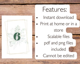 1-5 Numbers Printable Number Signs Table Numbers Item - Etsy