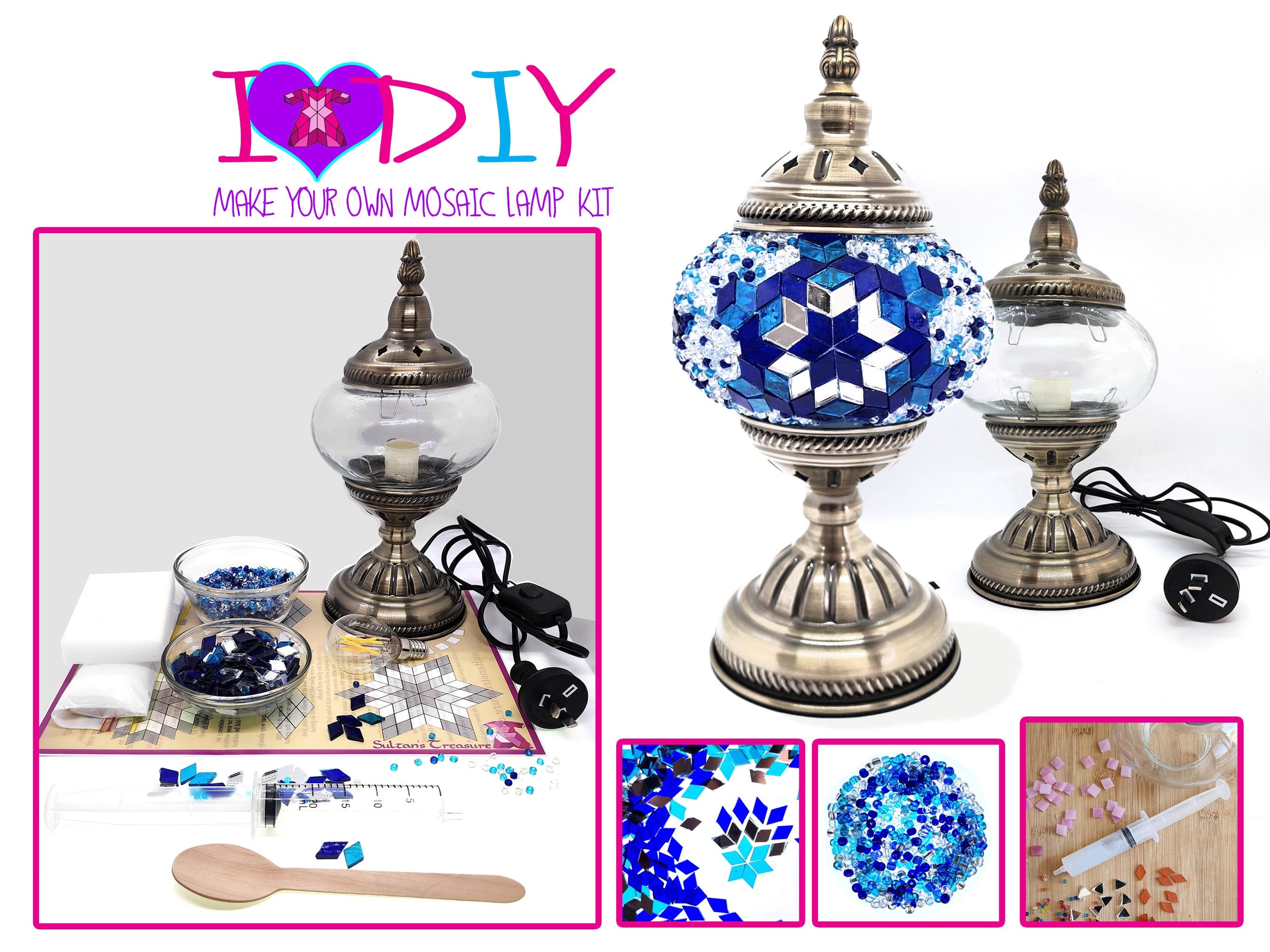Make Your Own Mosaic Lamp Kit DIY Home Craft Kit Eren Blue Silver - Etsy