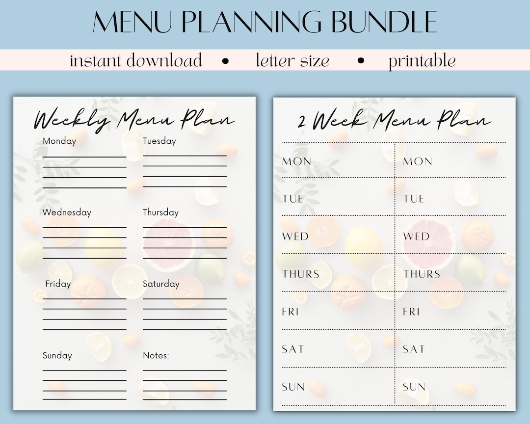 Menu Planning Template, Simple Meal Planning Template, Minimalist Meal ...