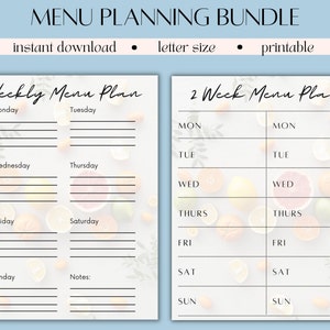 Menu Planning Template, Simple Meal Planning Template, Minimalist Meal ...