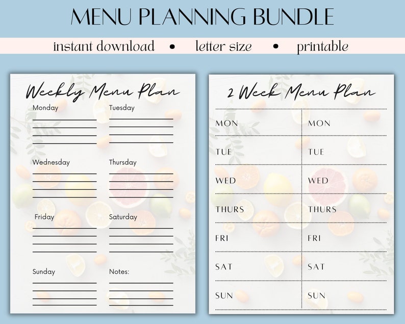 Menu Planning Template, Simple Meal Planning Template, Minimalist Meal ...