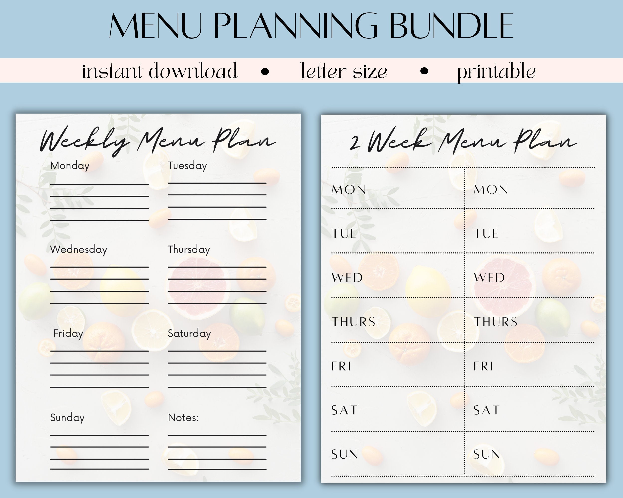Menu Planning Template, Simple Meal Planning Template, Minimalist Meal ...
