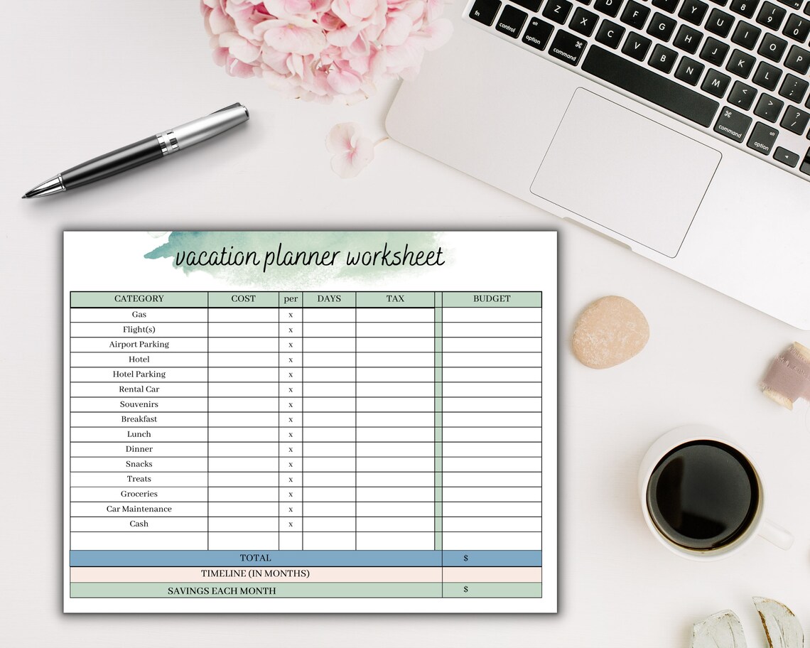 Vacation Planner Printable, Vacation Budget Planner Worksheet ...