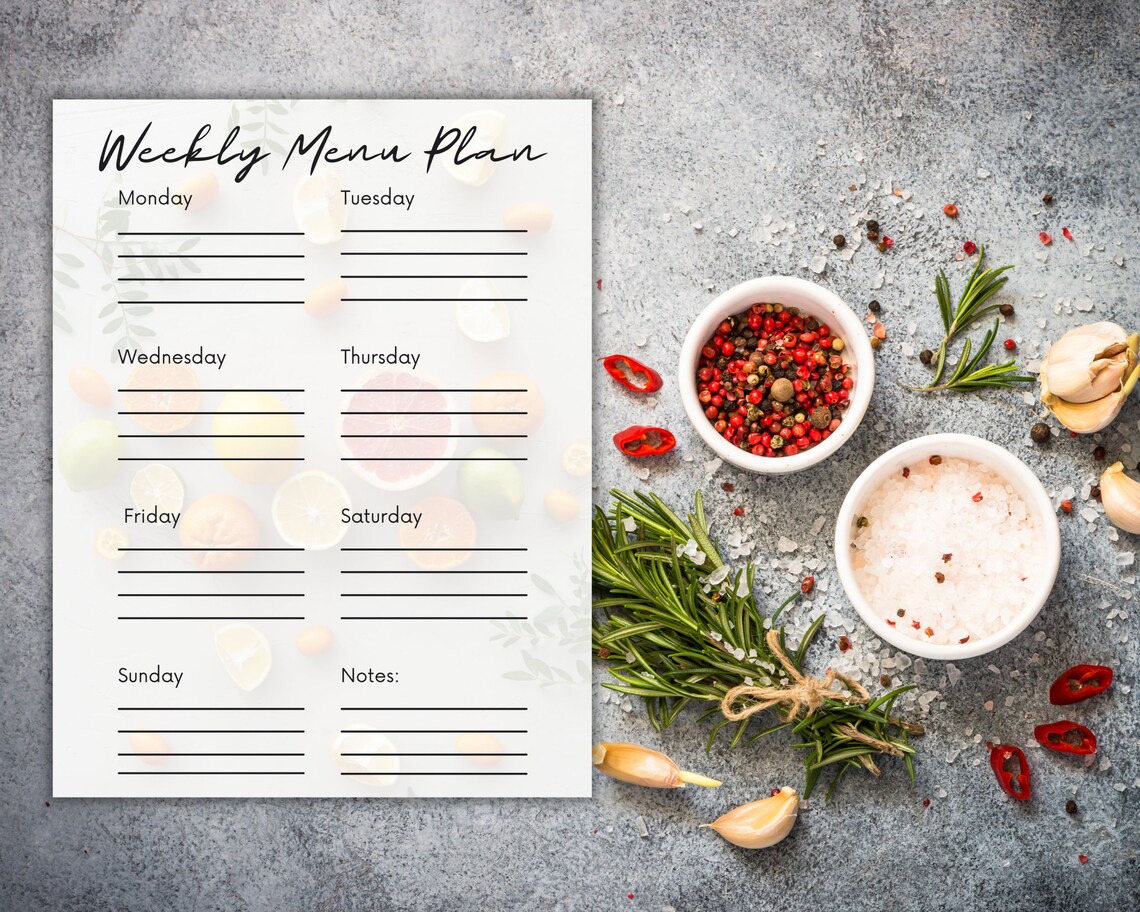 Menu Planning Template, Simple Meal Planning Template, Minimalist Meal ...
