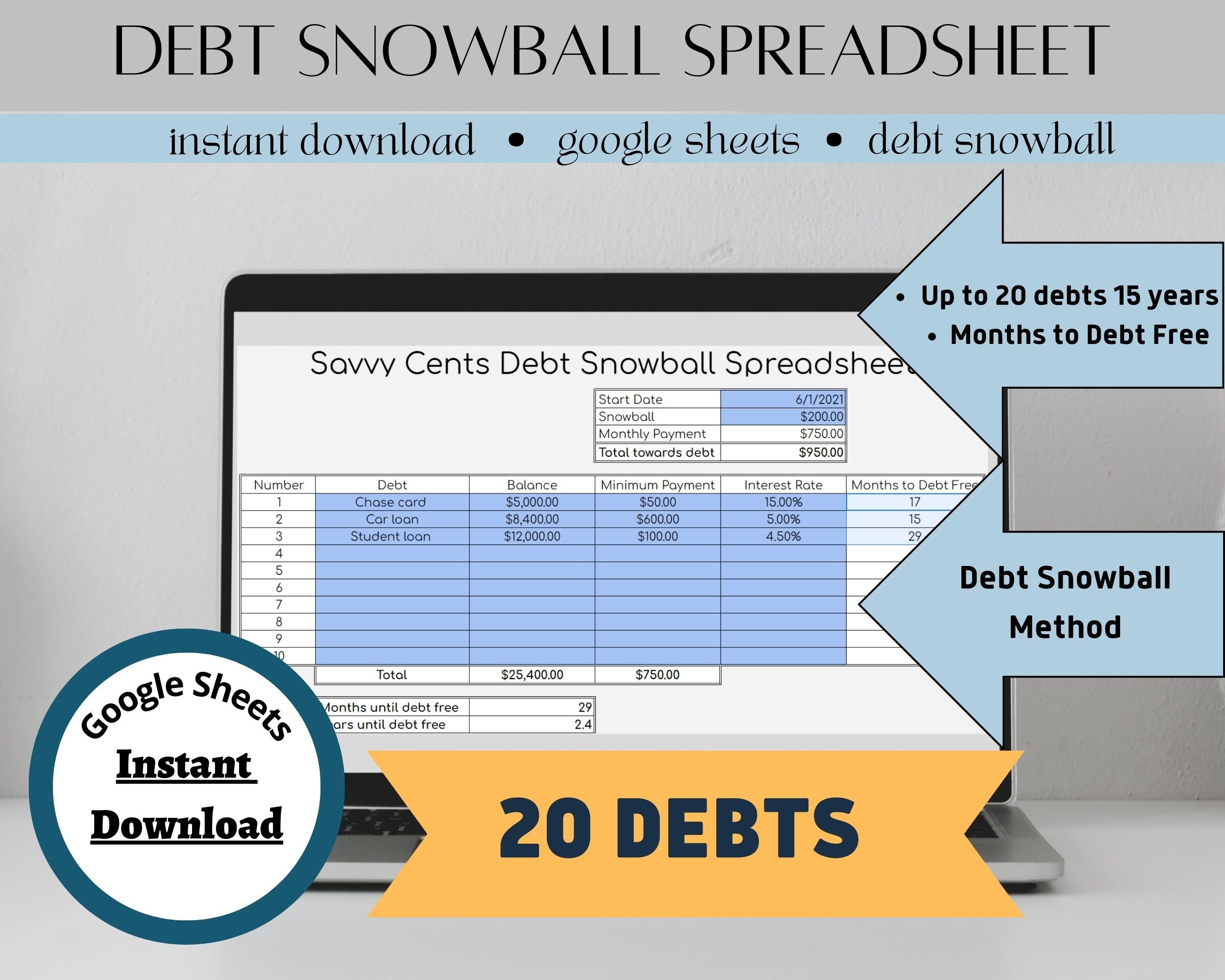 Debt Snowball Spreadsheet, Debt Payoff Tracker, Debt Snowball ...
