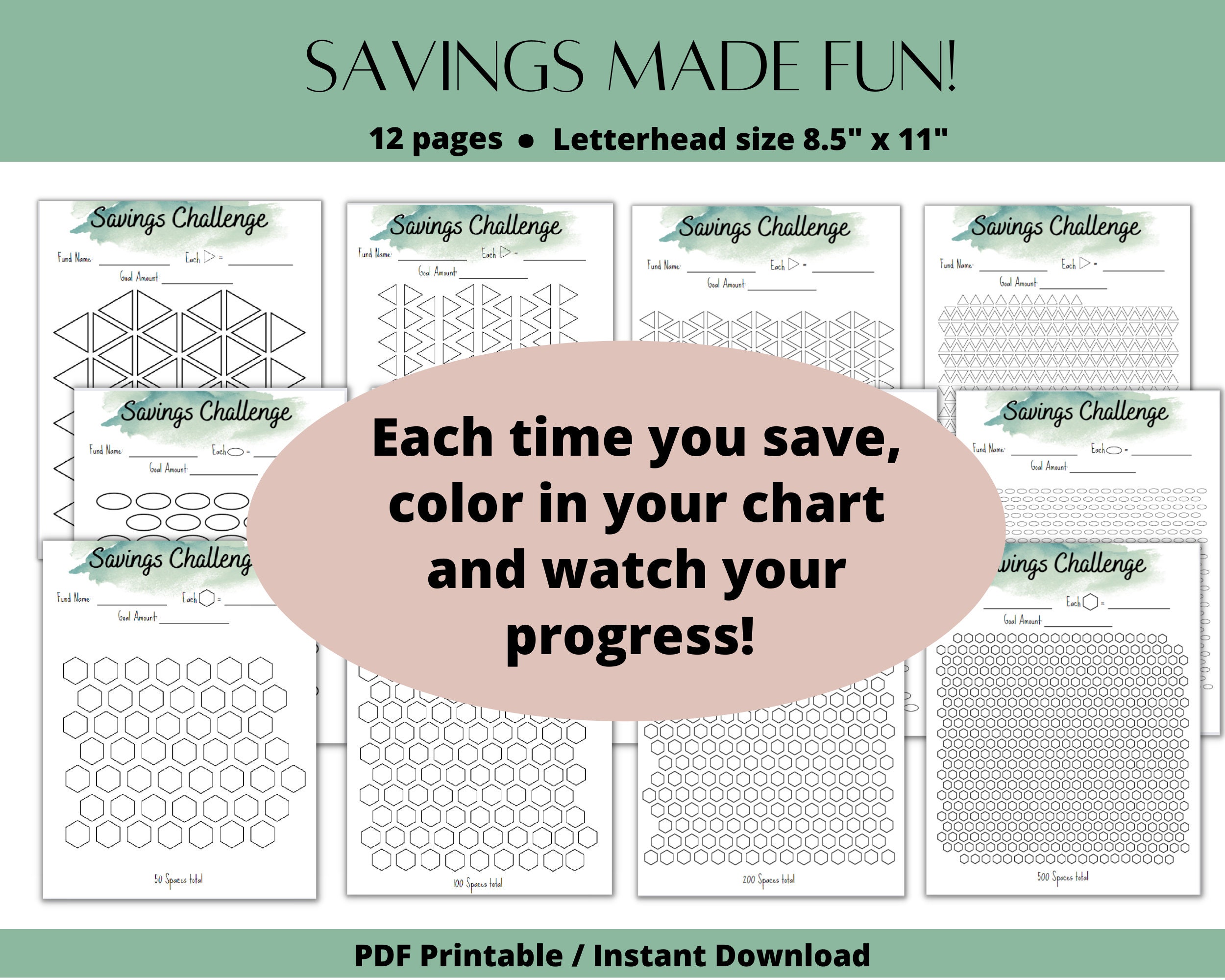 Money Saving Challenge Printable, Savings Tracker PDF Printables ...