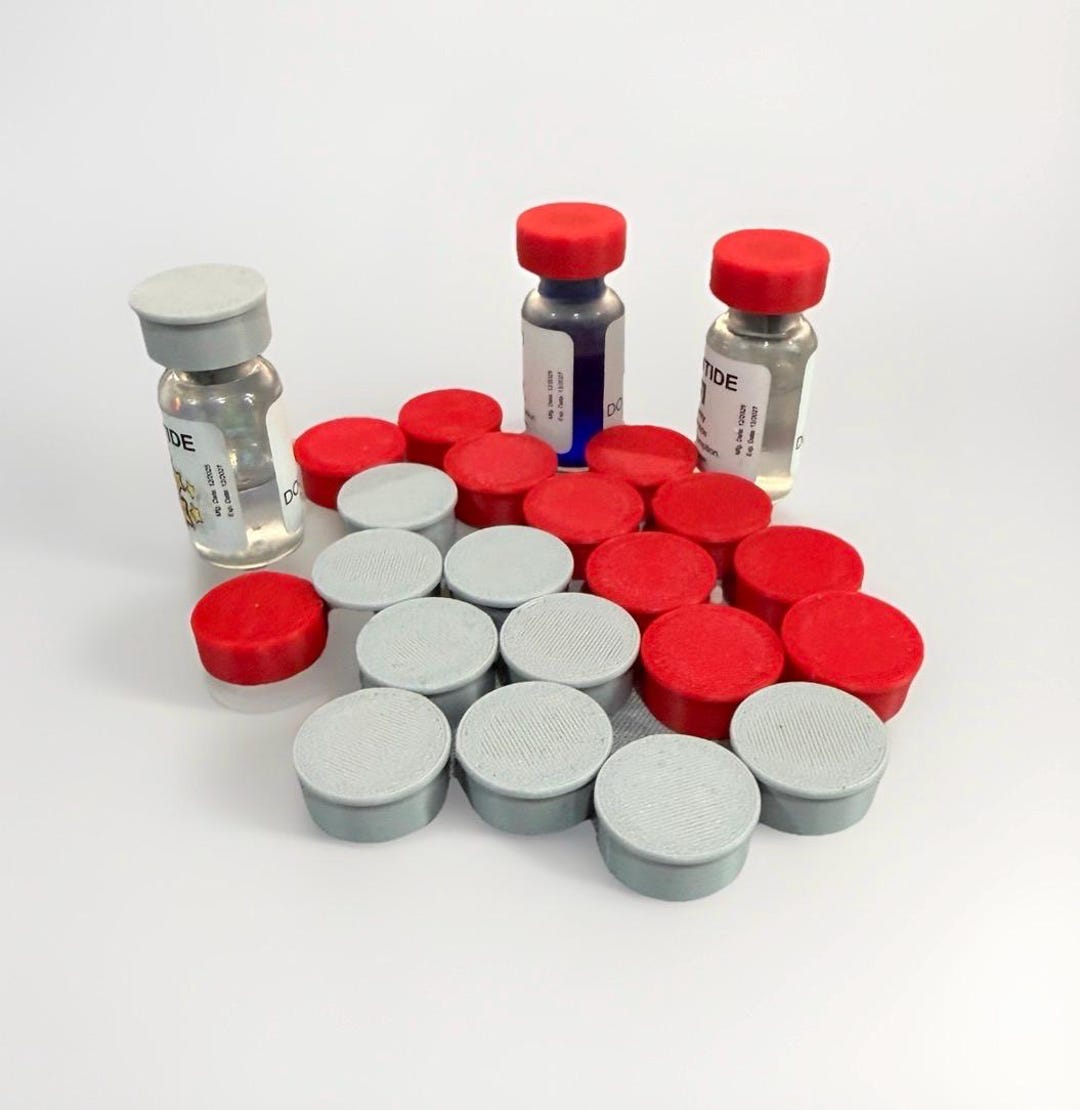 5 Pack 3ml Peptide Vial Caps – Compact Protective Covers, Red or Grey ...