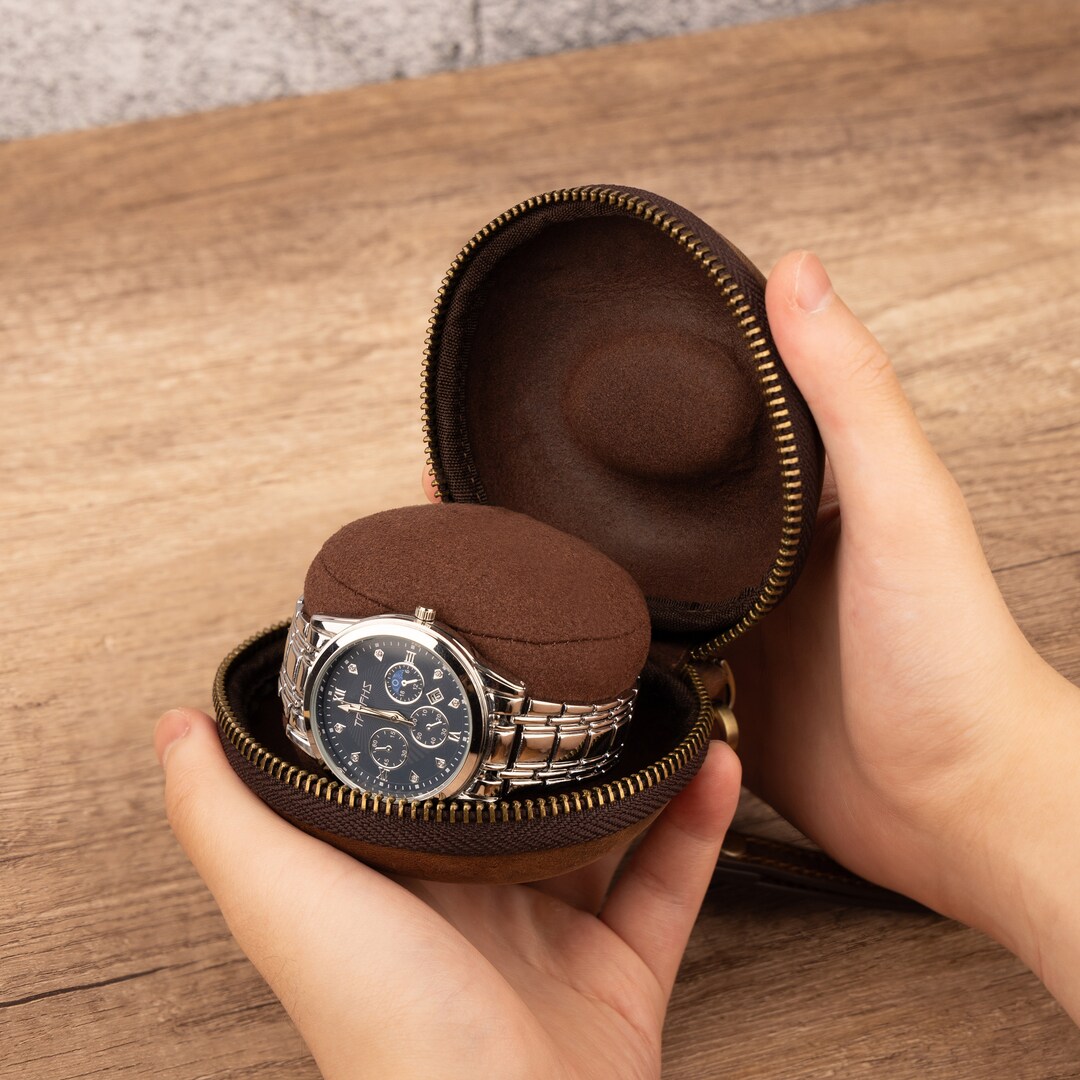 Personalized Crazy Horse Leather Watch Roll Case for Men Women, Single ...